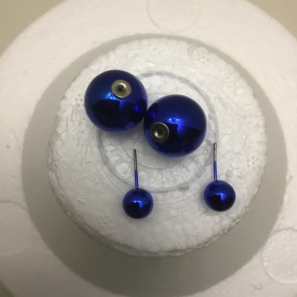 Unbranded | Jewelry | Double Ball Cobalt Blue Pierced Earrings | Poshmark